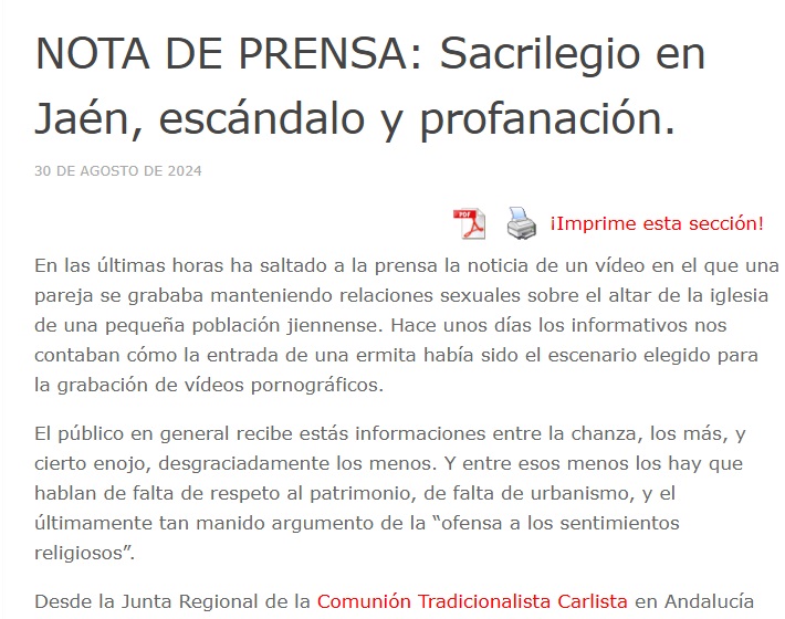 NOTA DE PRENSA: Sacrilegio en Jaén, escándalo y profanación. – Comunión ...